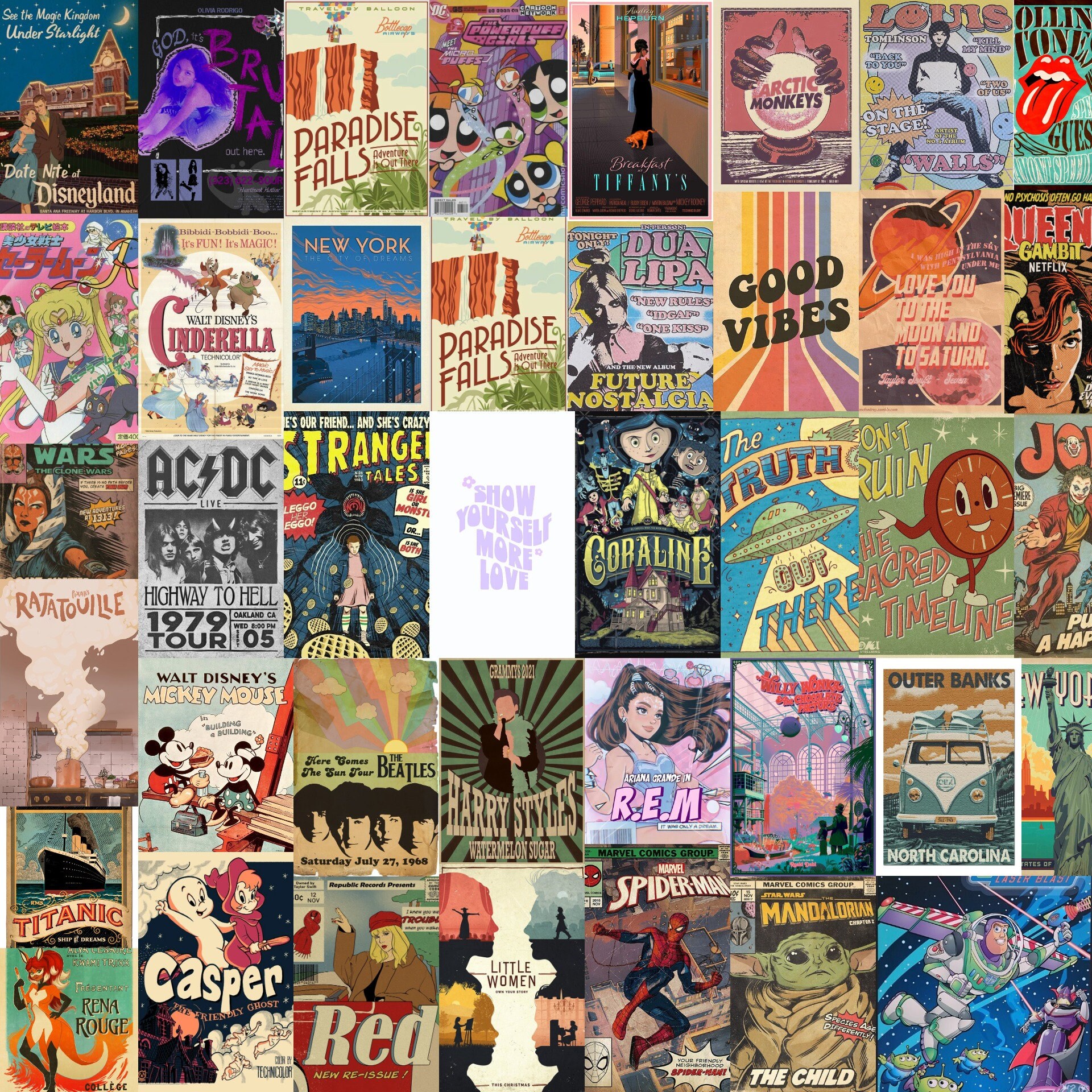 40 Pcs Printed Vintage Retro Aesthetic Wall Collage Vintage Cartoon