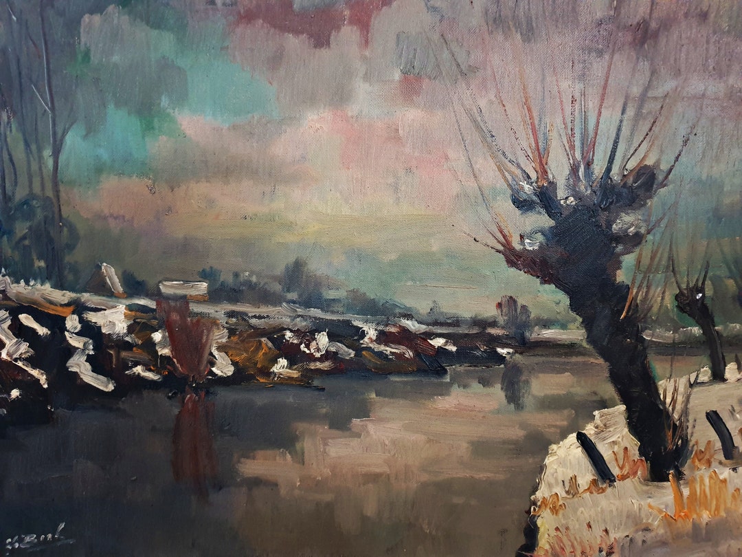 Leon Beel: 'winter Landscape With Pollard Willow on the Leie' Oil on ...