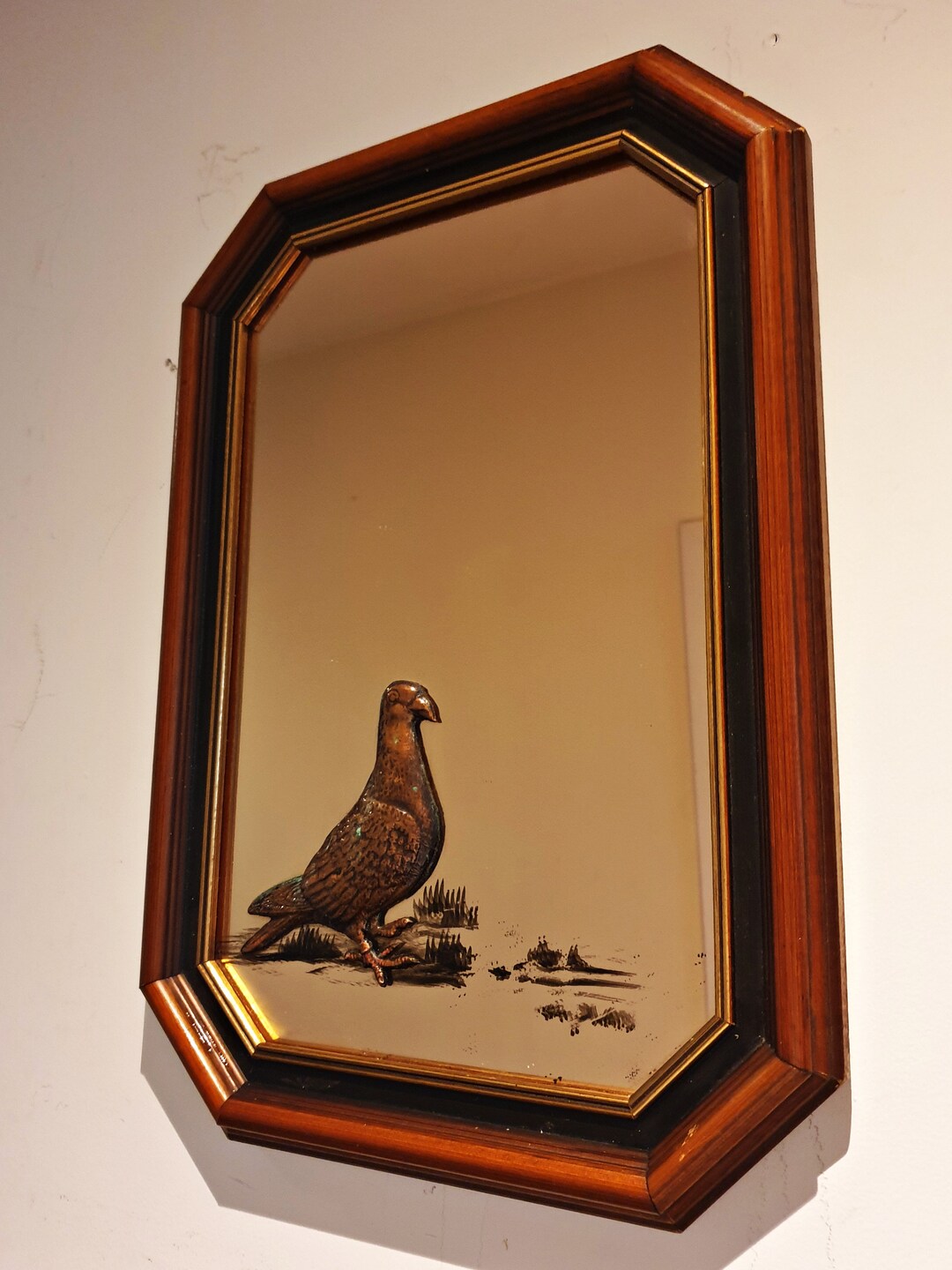 Pigeon Mirror - Walnut, Tin - Belgium - 1950-1959 - Etsy