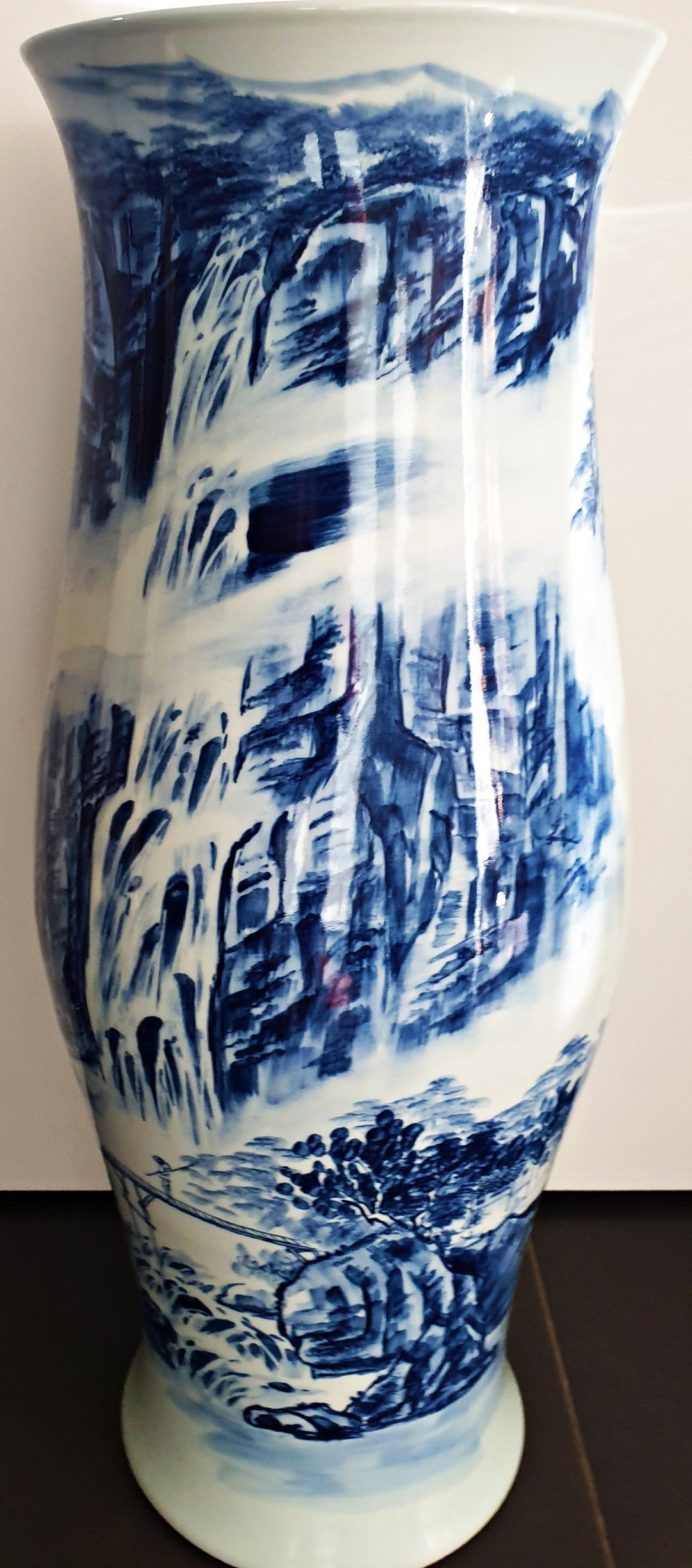 Antique Japanese Sometsuke Arita Belly Vase Sansui Decor Porcelain ...