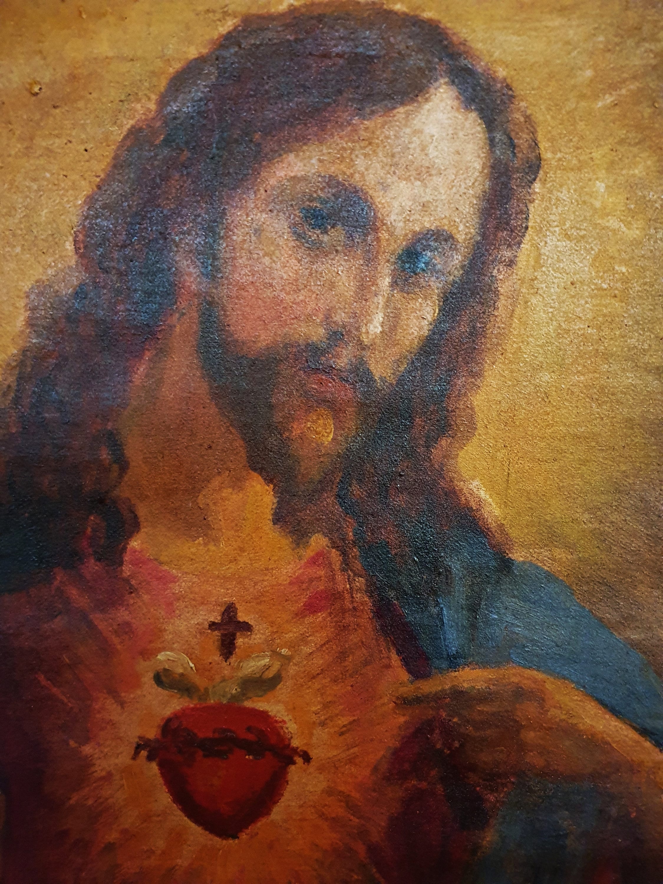 Henry Kokken: 'christus Sacred Heart' Oil on Canvas - Etsy