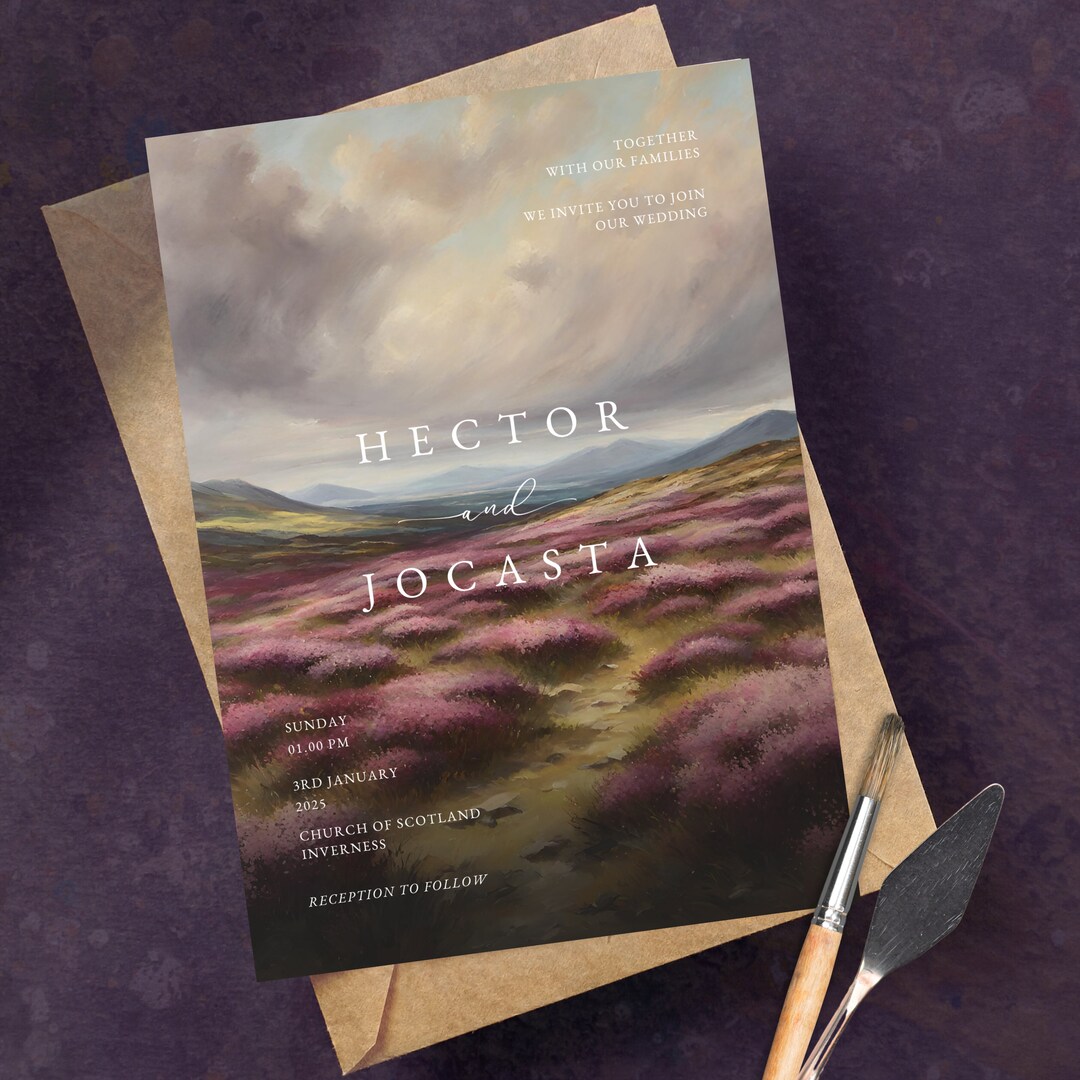 Field of Heather Vintage Oil Invitation Template - Etsy
