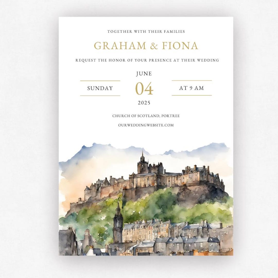 Edinburgh Watercolor Invitation Single Template - Etsy