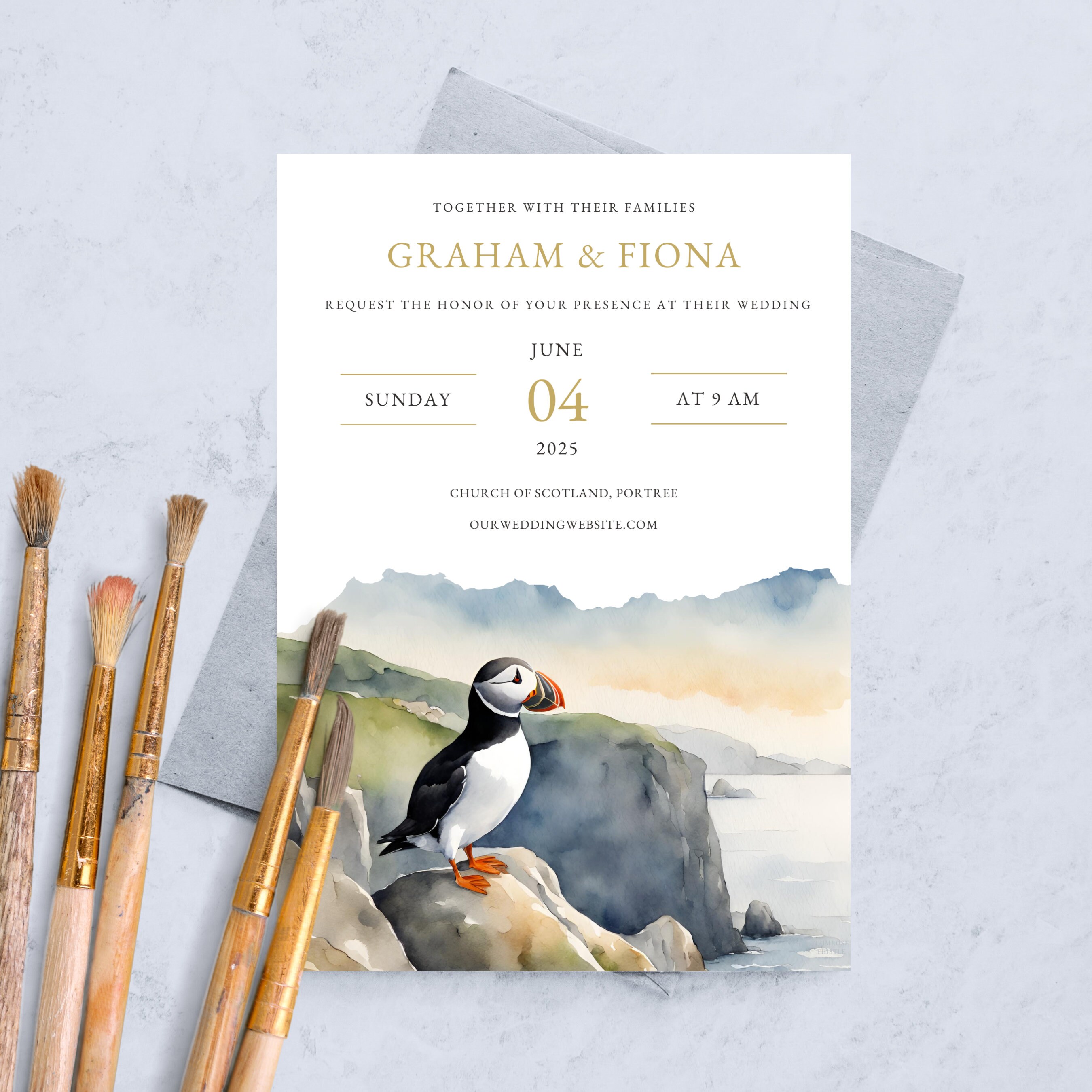Puffin Watercolor Invitation Templates (set of 3) - Etsy