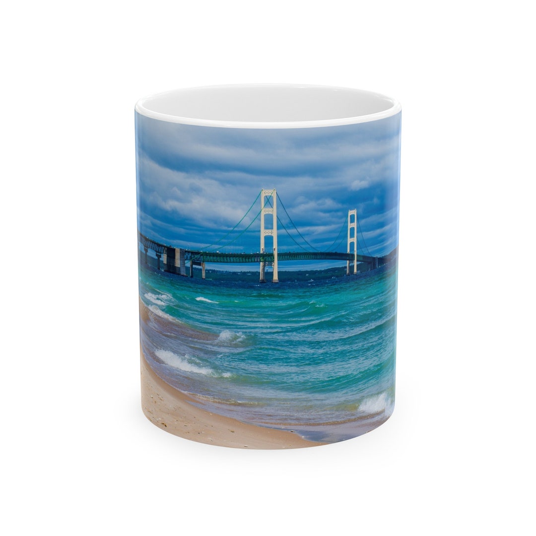 Mackinac Bridge Michigan Ceramic Coffee Cup, Michigan Skyline Coffee ...