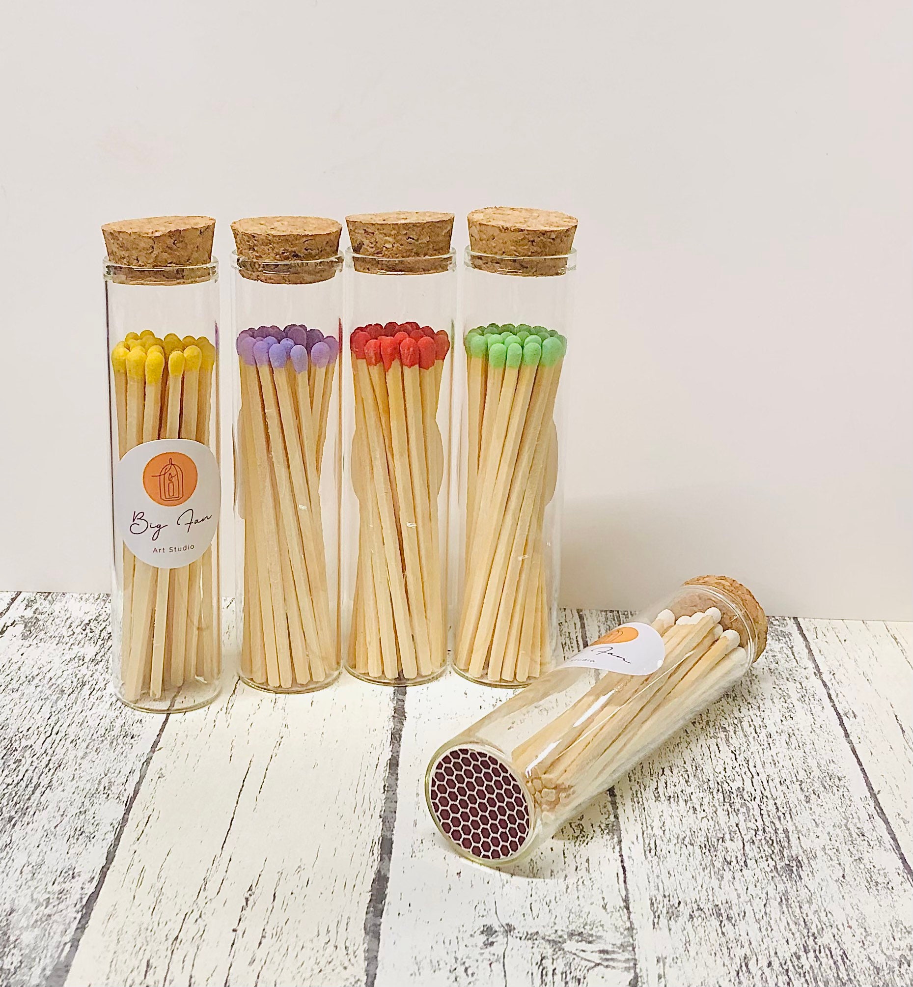 Tall Matchstick Jar Colored Tip Matches Strike on Bottle | Etsy