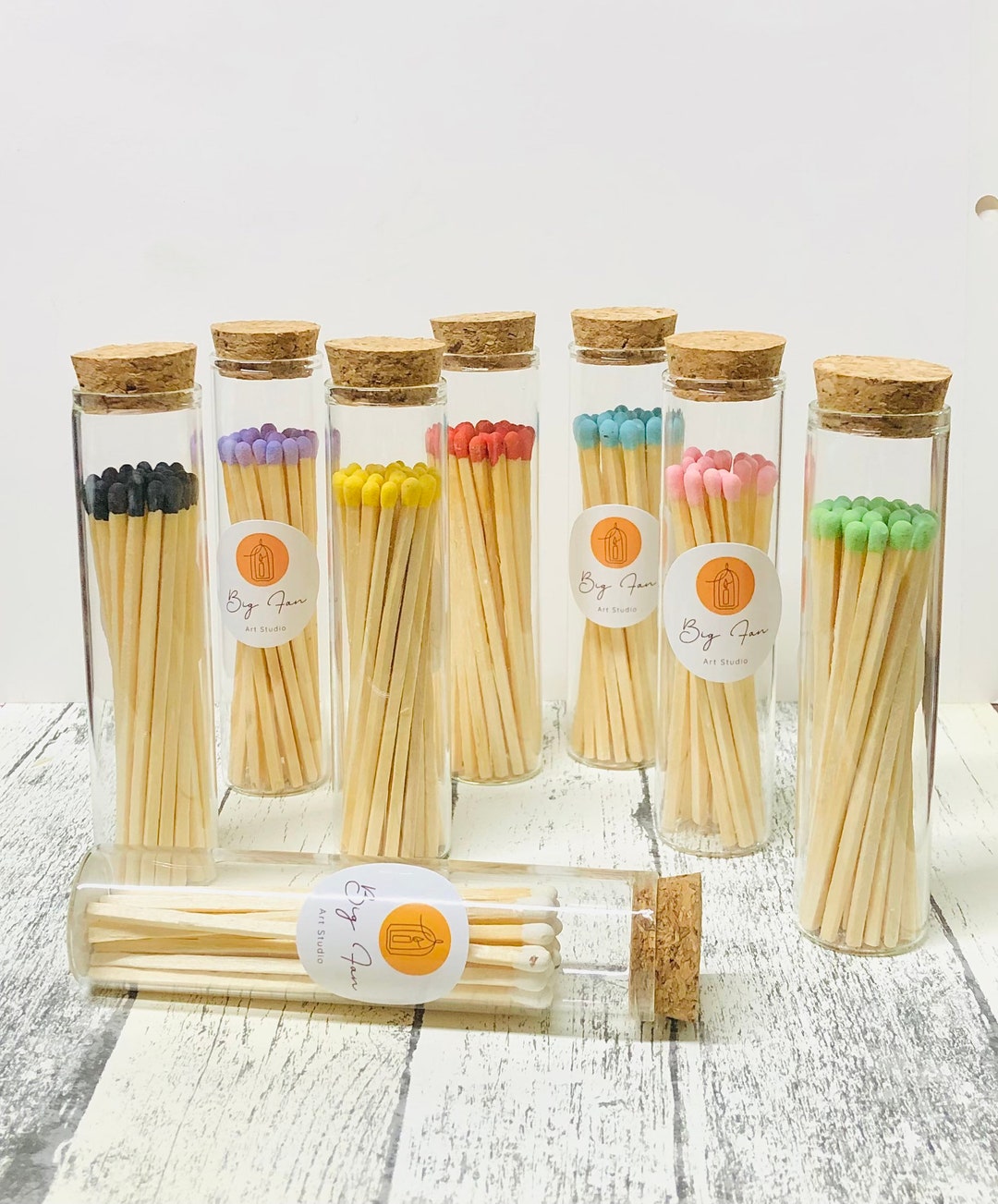 Tall Matchstick Jar • Colored Tip Matches • Strike on Bottle ...