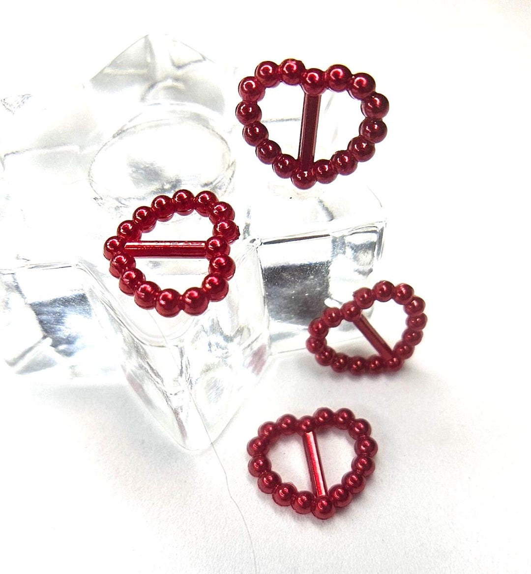 5 Pc Acrylic Deep Red Heart Shape Buckles-sliders-hair Ribbons-ribbon ...