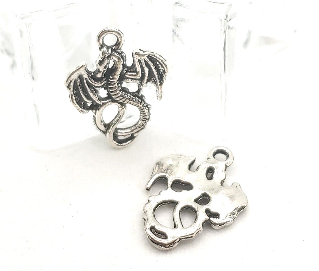 10 Pc Lot Dragon Charm / Mythical Creature Charm / Silver Tones Charms ...