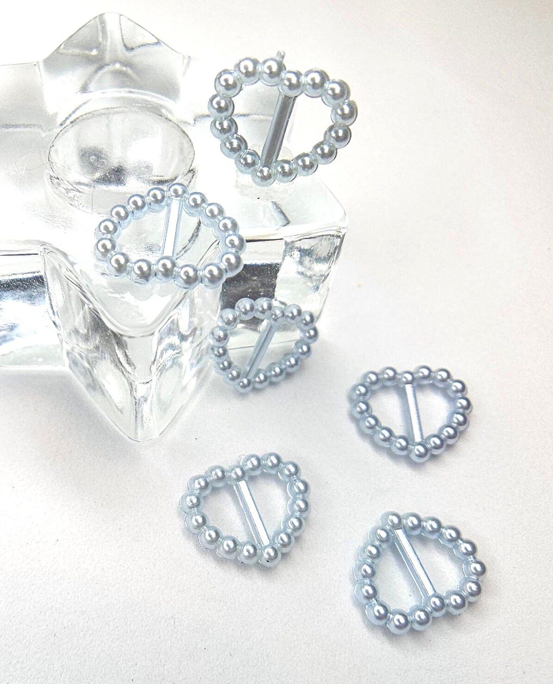 5 Pc Acrylic Baby Blue Heart Shape Buckles-sliders-hair Ribbons-ribbon ...