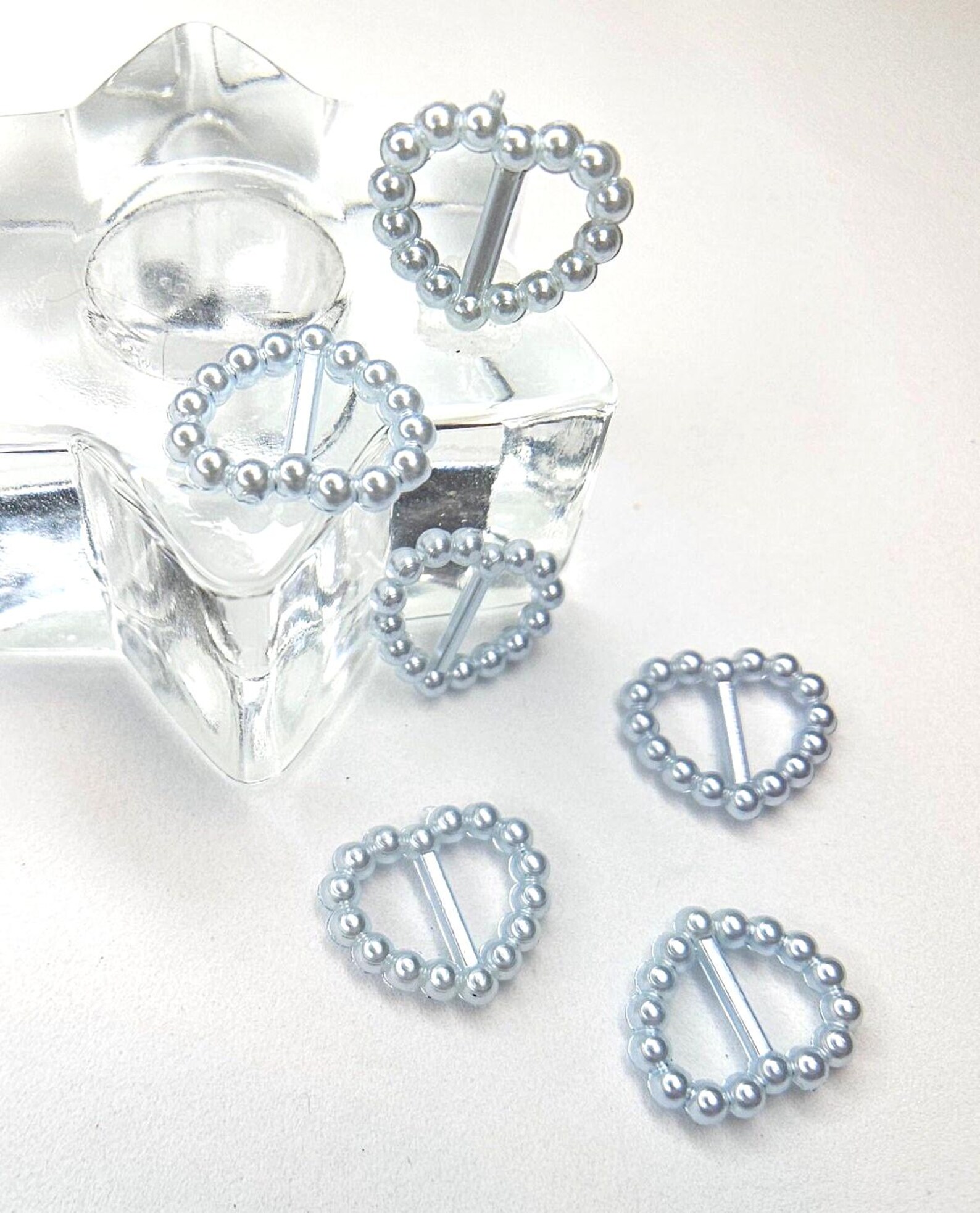 5 Pc Acrylic Baby Blue Heart Shape Buckles-sliders-hair Ribbons-ribbon ...