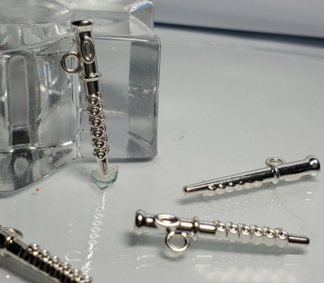 3D Flute Charm, Silver Tone, 3D Instrument Charm, Band Charm, Charms ...
