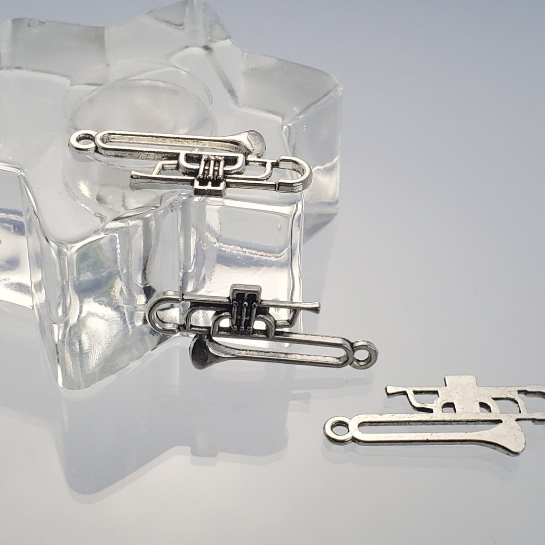 Trombone Charm, Silver Tone, Brass Instrument Charm, Band Member Charm ...