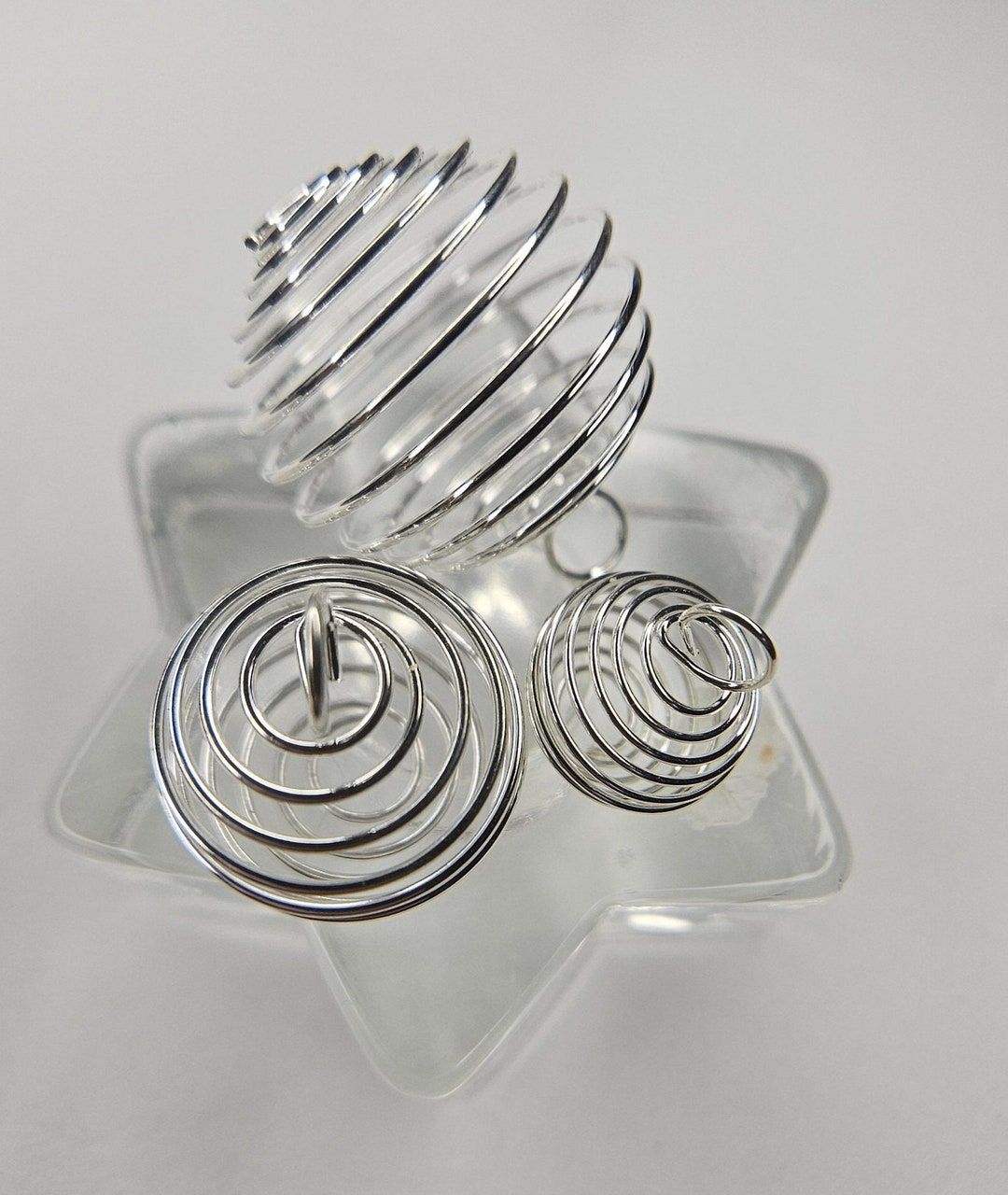 2 Pc Silver Spiral Bead Cages, Captive Bead Charm, Lantern Bead ...