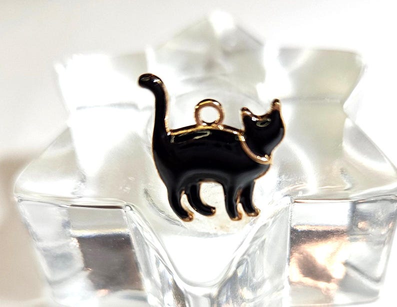 BULK 20 Pc Black Cat Enamel Charms, Gold Trim Kitten Pendants, Zinc ...