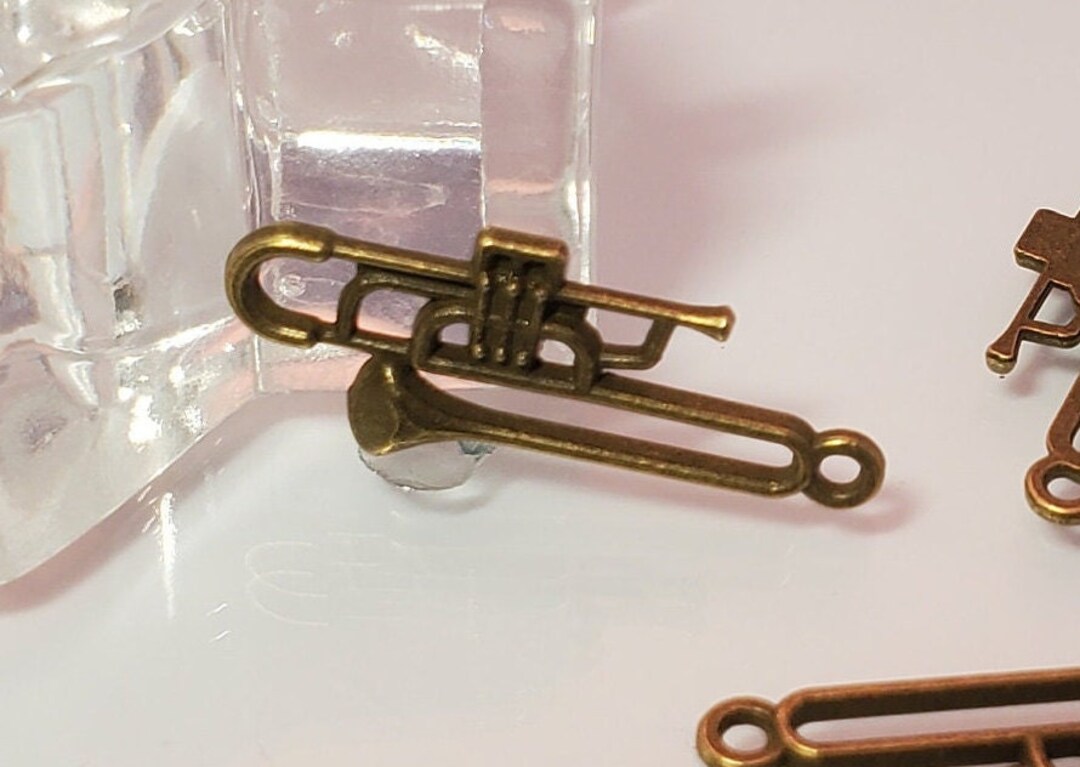 Trombone Charm, Bronze Tone, Brass Instrument Charm, Band Member Charm ...