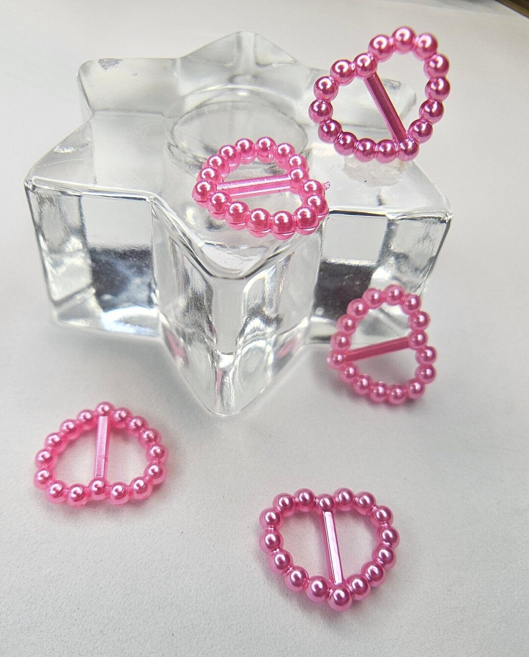 5 Pc Acrylic Bright Pink Heart Shape Buckles-sliders-hair Ribbons ...