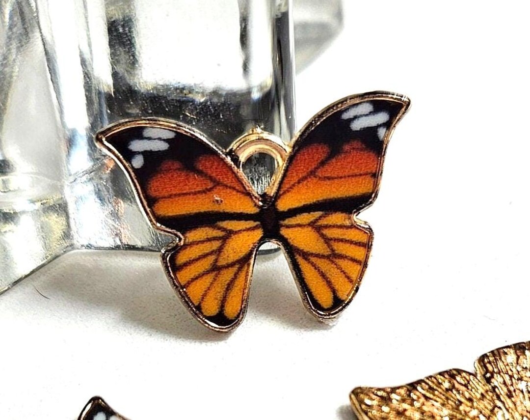 Vibrant Orange Butterfly Charm, Gold Trim on Wings-one Sided Charm ...