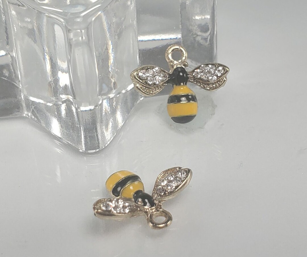 Bumble Bee Charm, Honey Bee Charm, Clear Rhinestone Wings, One Sided ...