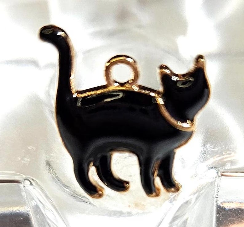 BULK 20 Pc Black Cat Enamel Charms, Gold Trim Kitten Pendants, Zinc ...
