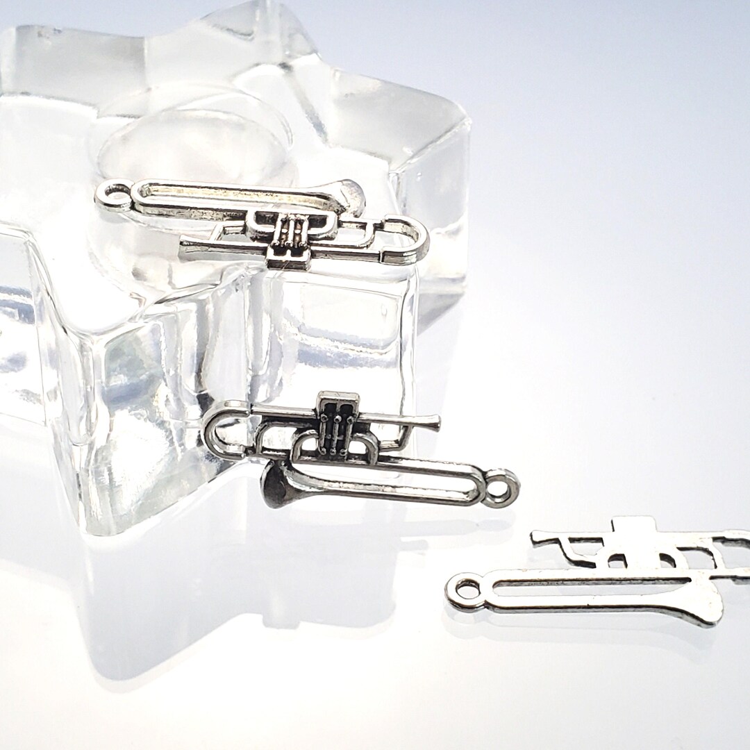 5 Pc Lot Trombone Charm, Silver Tone, Brass Instrument Charm, Band ...