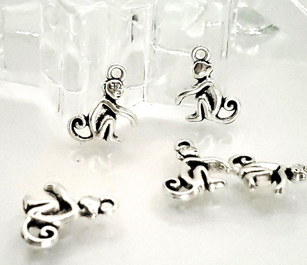 5 Pc Lots 3D Monkey Charm, Silver Tone, Pendants Zinc Alloy- 17mm X ...