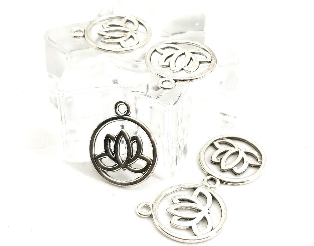 5 Pc Lot Lotus Flower Charm, Water Lily Charms, Dual Sided Charms ...