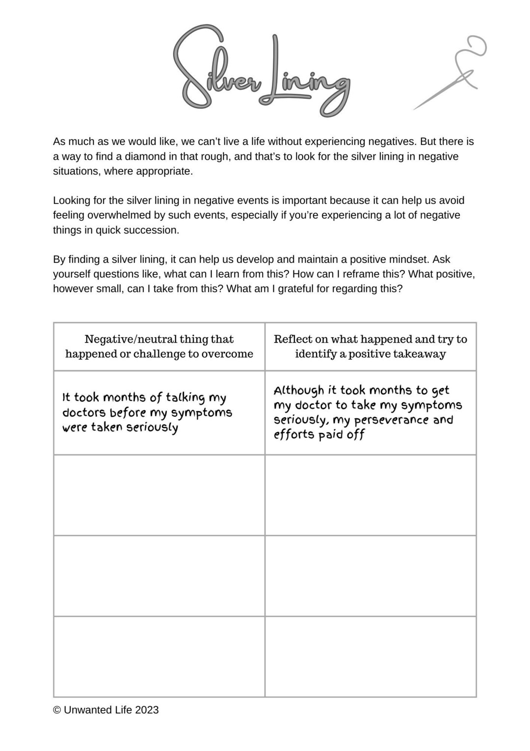 Mental Well-being Thought Challenge Worksheet: Silver Lining - Etsy