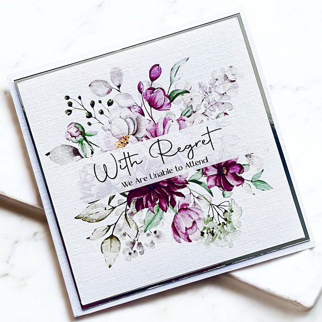 With Regret Card, Sorry I Can't Attend, Invite Response Card, Unable to ...