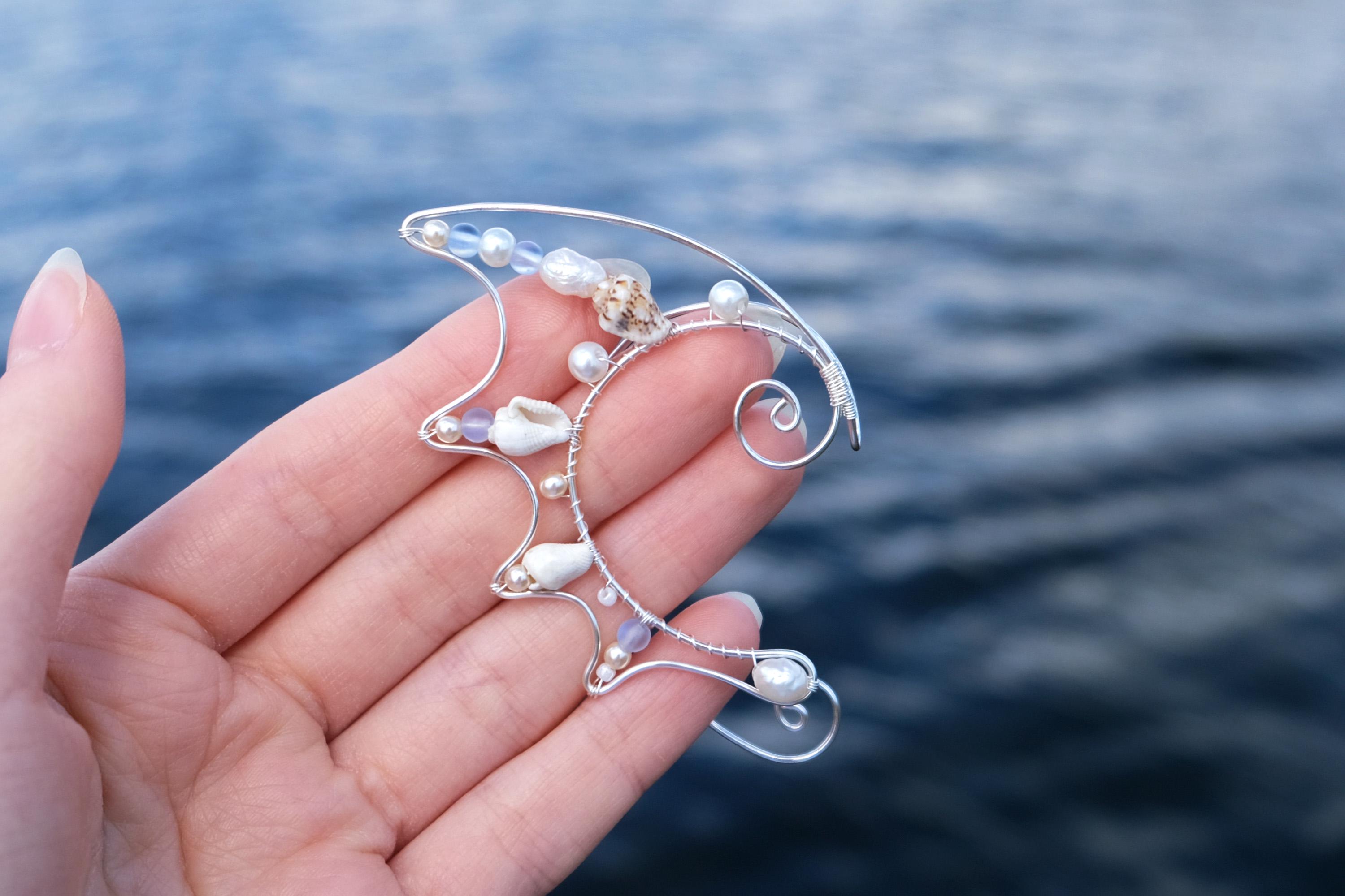 Mermaid Ear Cuffs With Pearls, Silver Wire Ear Cuffs, Shell Earrings ...