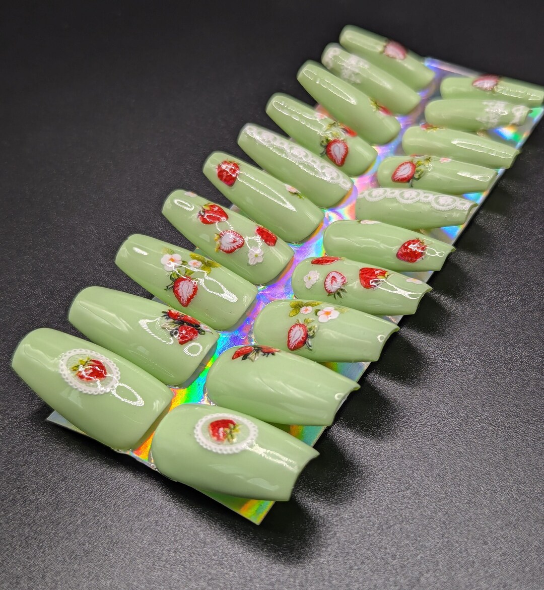 Strawberry Fields - Press on Nails - Fake Nails - Stick on Nails - Glue ...