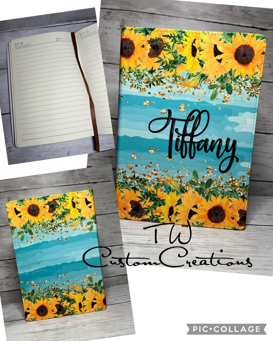 Personalized Journal Sunflower Journal Teal Journal - Etsy