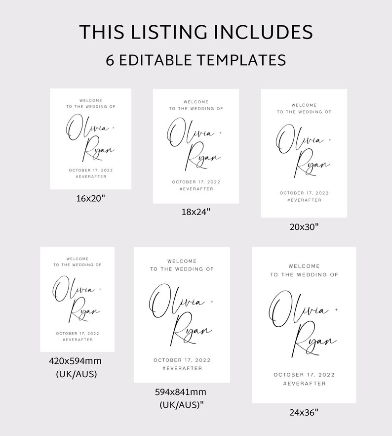 ELLA Minimalist Wedding Welcome Sign Template Modern Wedding - Etsy