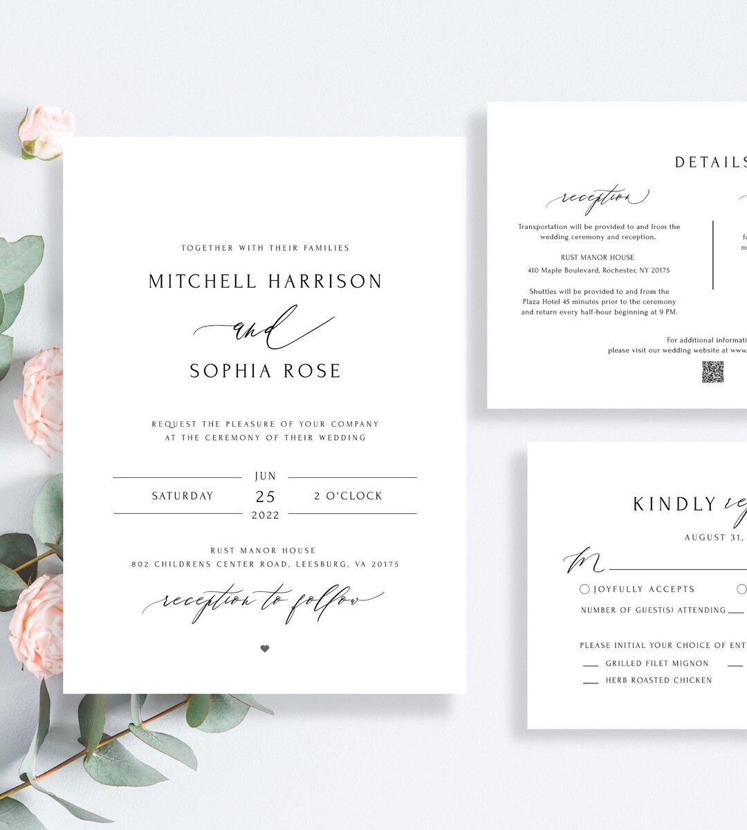 JULES Wedding Invitation Template Download, Wedding Invitation Classic ...