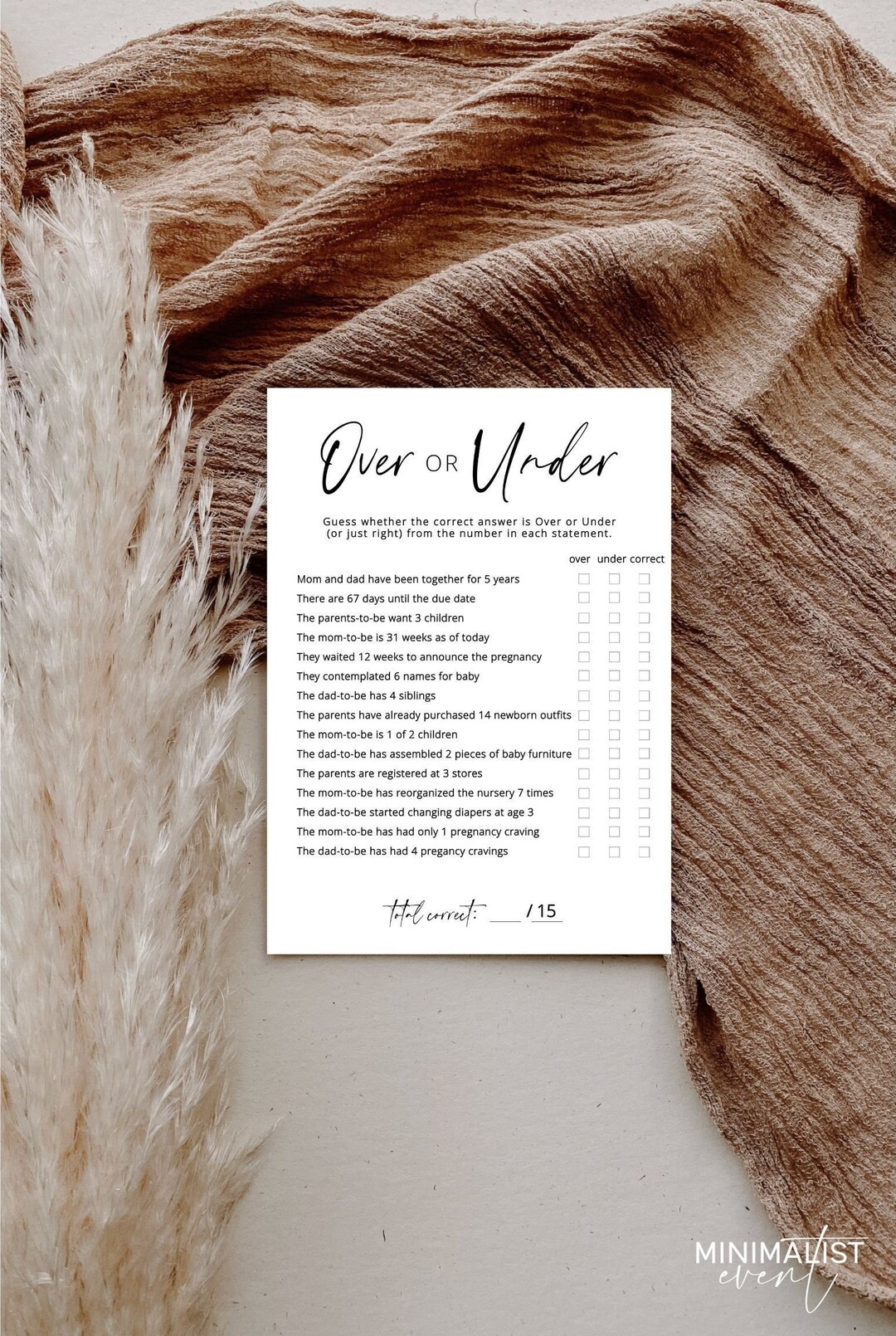 TARA Baby Shower Over or Under Game, Over or Under Baby Shower Game ...