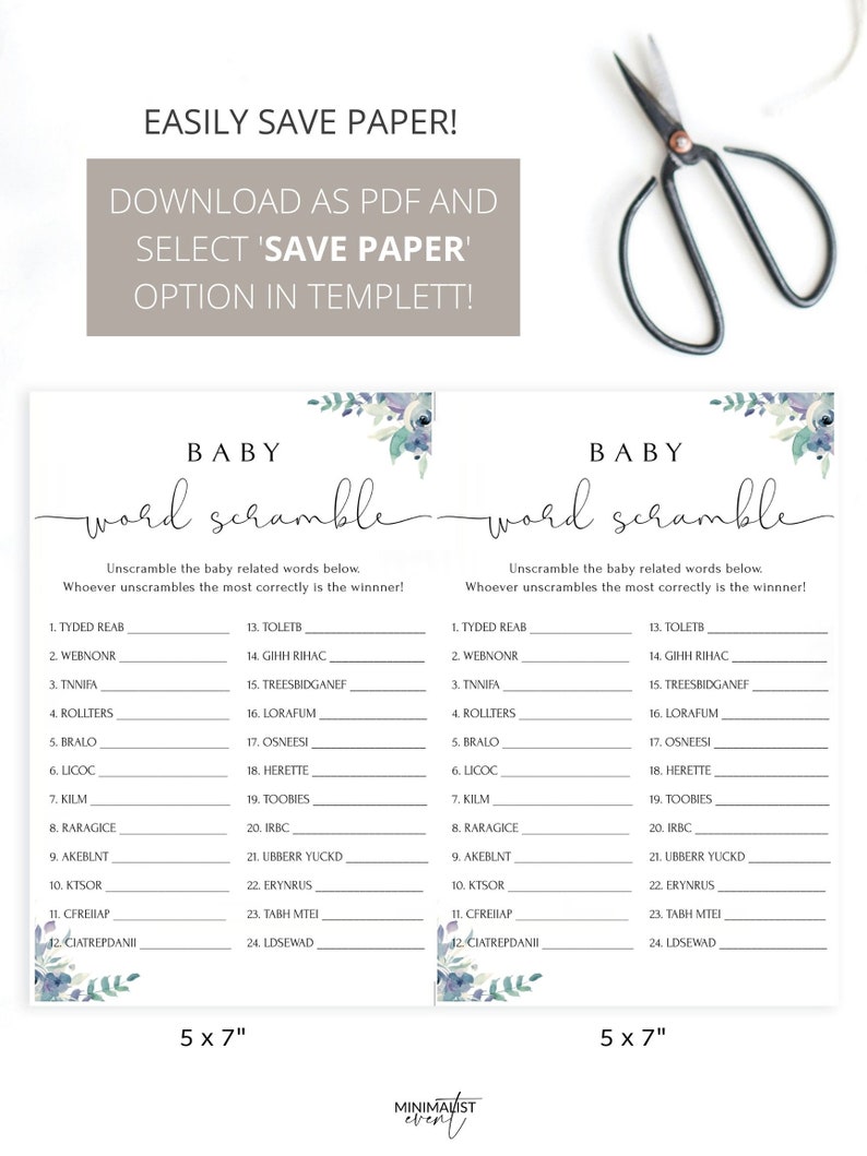 EVIE Baby Shower Word Scramble Game Template Baby Shower - Etsy