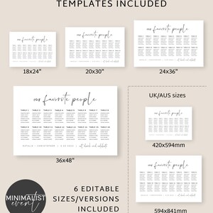 TARA Minimalist Wedding Seating Chart Template Printable - Etsy