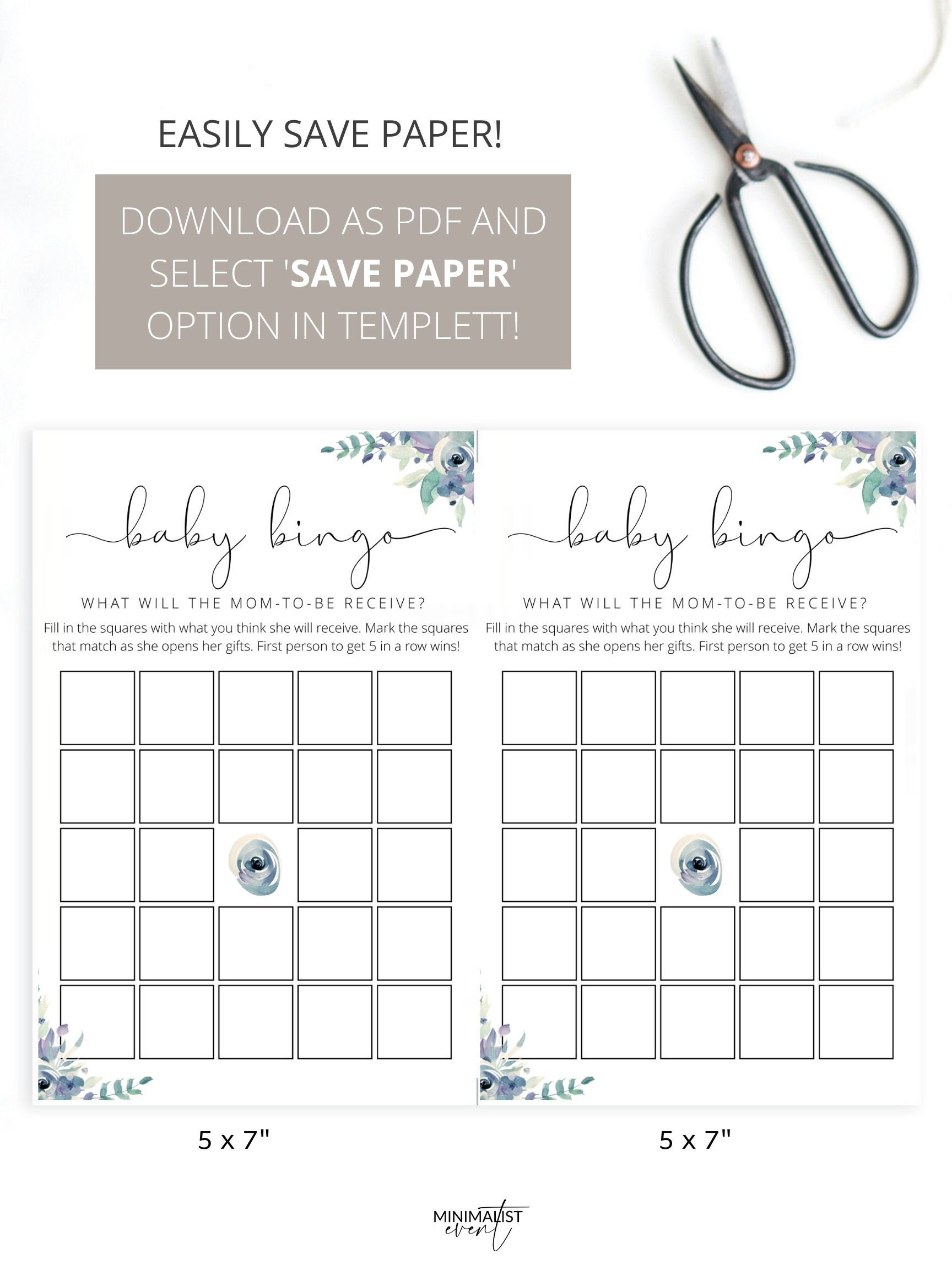 EVIE Baby Shower Bingo Blue Floral, Baby Shower Bingo Printable, Shower ...