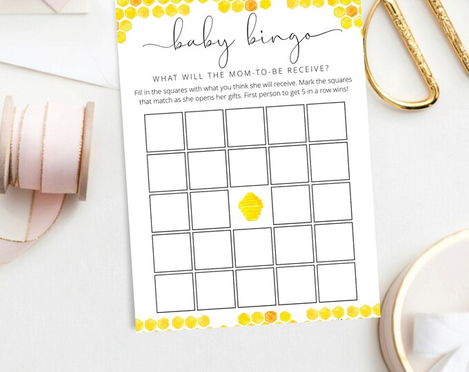 BEE Bee Baby Shower Bingo Cards Pdf, Bee Baby Shower Games, Baby Shower ...