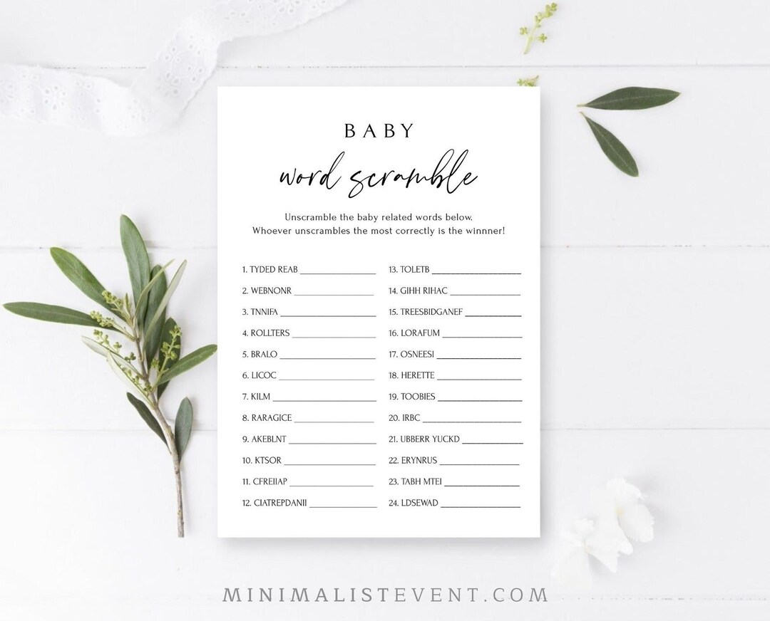 TARA Baby Word Scramble Game, Printable Baby Shower Games, Baby Shower ...