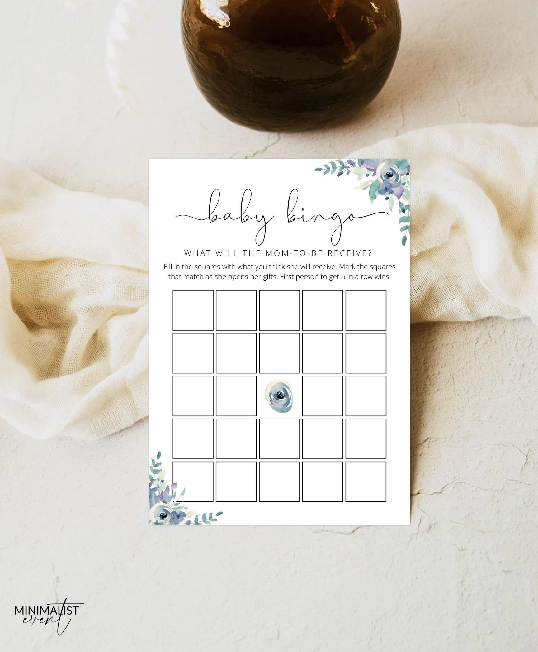 EVIE Baby Shower Bingo Blue Floral, Baby Shower Bingo Printable, Shower ...