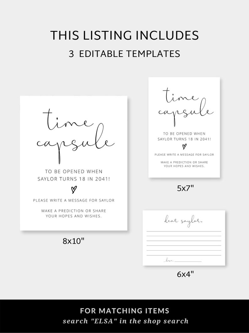 ELSA Time Capsule Sign Template, Time Capsule First Birthday, Time ...