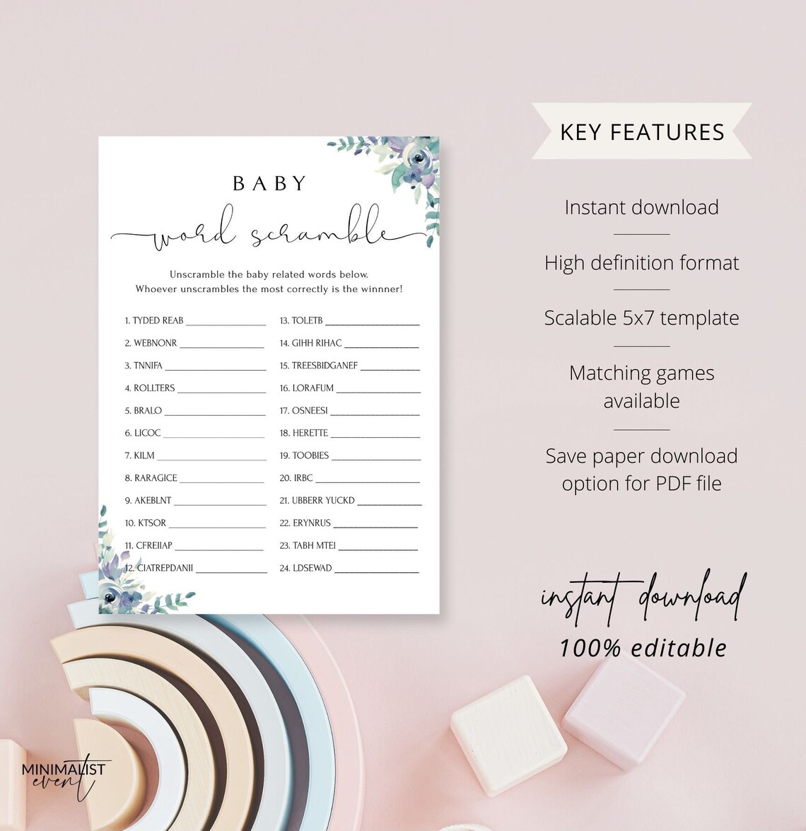 EVIE Baby Shower Word Scramble Game Template Baby Shower - Etsy