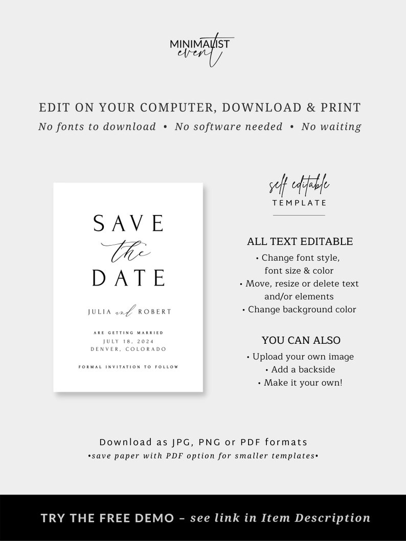 ADELE Save the Date Template With Photo Wedding Save the Date - Etsy