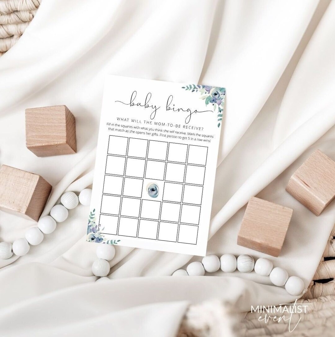EVIE Baby Shower Bingo Blue Floral, Baby Shower Bingo Printable, Shower ...