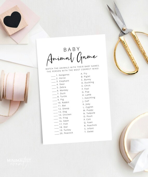 CARLY Baby Shower Baby Animal Game Name That Baby Animal Baby | Etsy