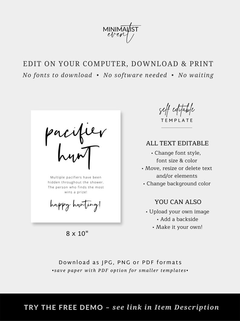 CARLY Baby Shower Pacifier Hunt Printable Pacifier Hunt Sign - Etsy