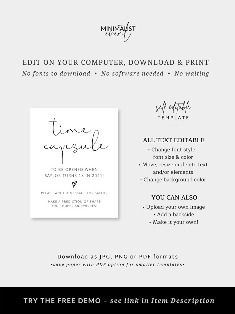 ELSA Time Capsule Sign Template, Time Capsule First Birthday, Time ...