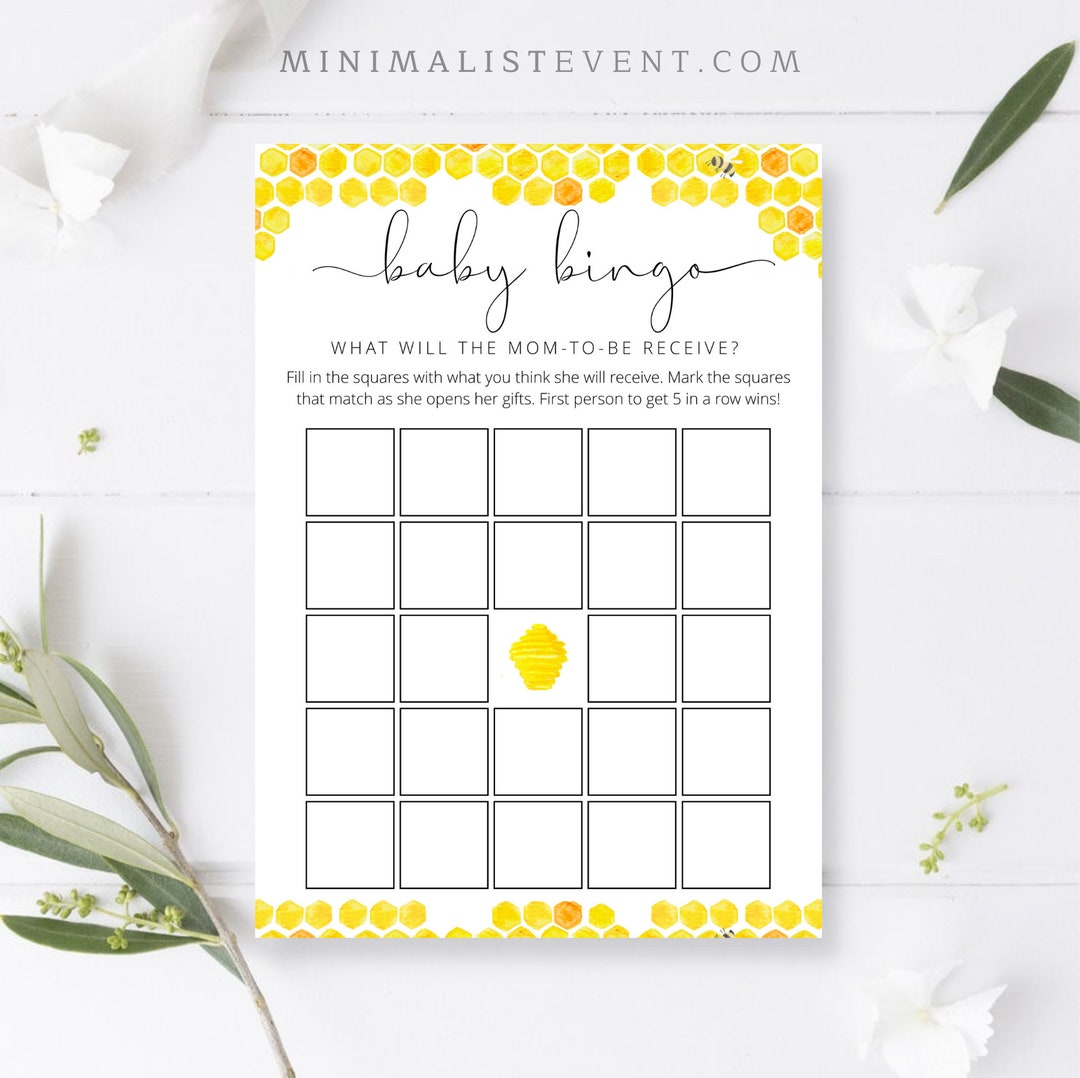 BEE Baby Shower Bingo Card, Baby Shower Bee Theme, Bee Baby Shower ...