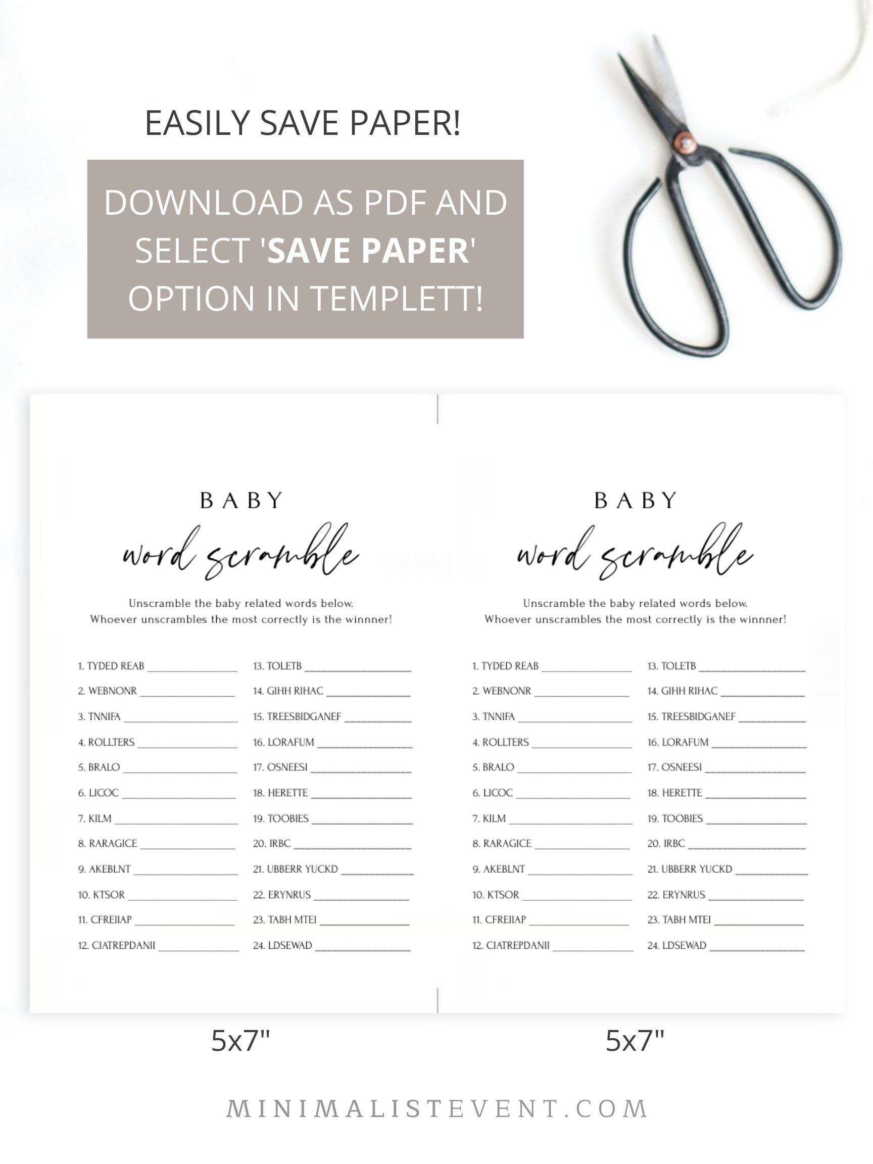TARA Baby Word Scramble Game, Printable Baby Shower Games, Baby Shower ...